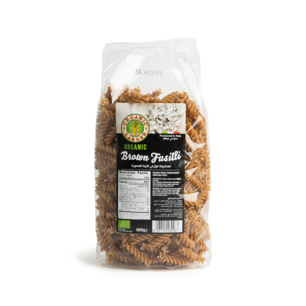 Organic brown fusilli pasta 500 grams - Organic Larder - Biofood